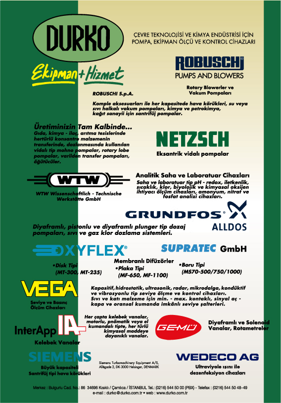 Durko' dan Cevre ve kimya endustrilerine pompa ekipman olcu cihazlari