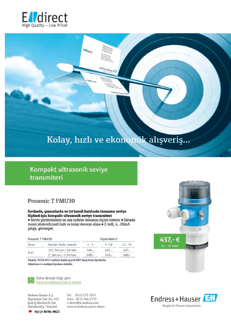 Endress Hauser; Kompakt ultrasonik seviye transmiteri